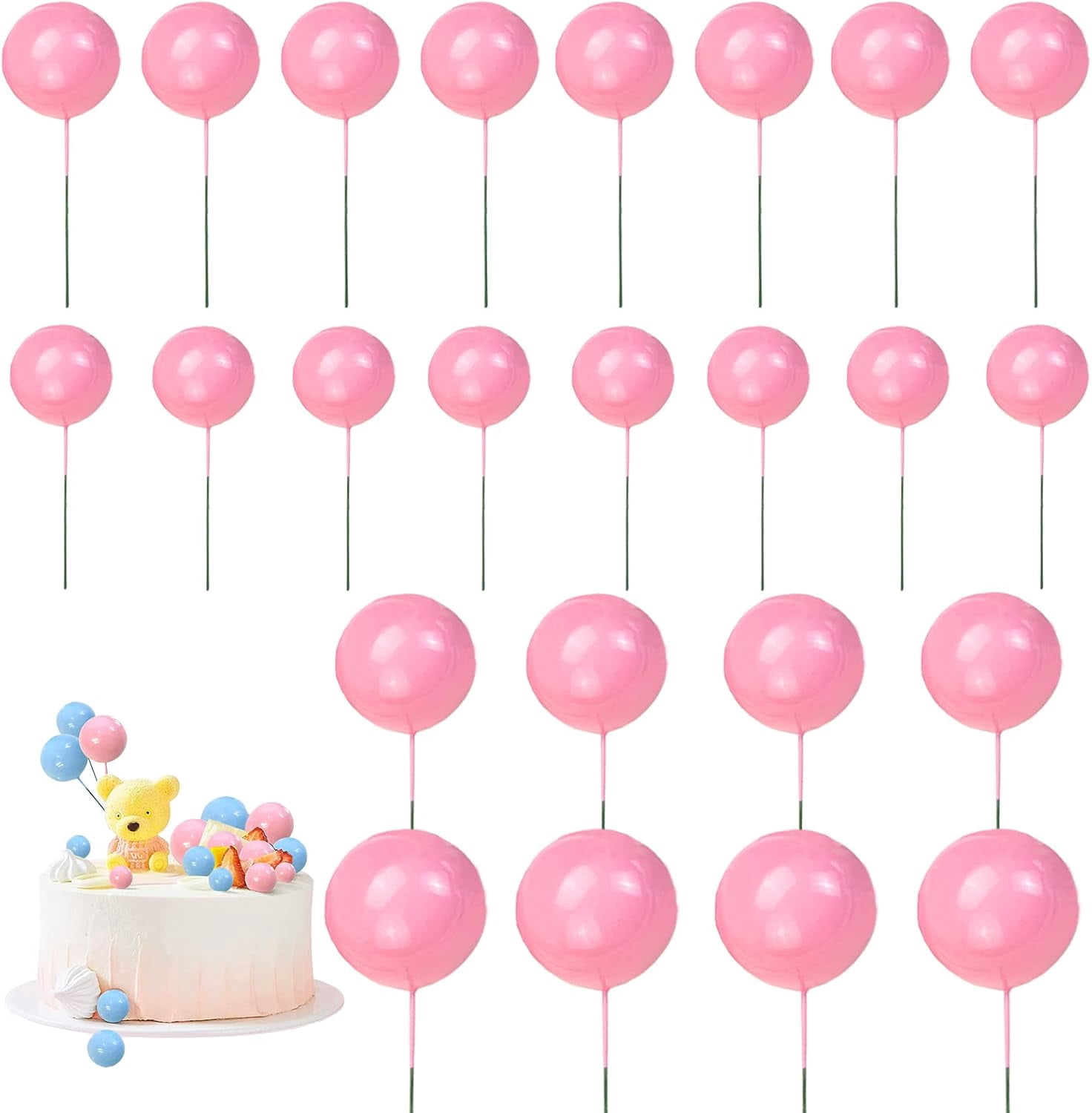 GZhLonKiMa 24 PCS Balls Cake Topper Foam Ball Cake Picks Mini Balloon ...