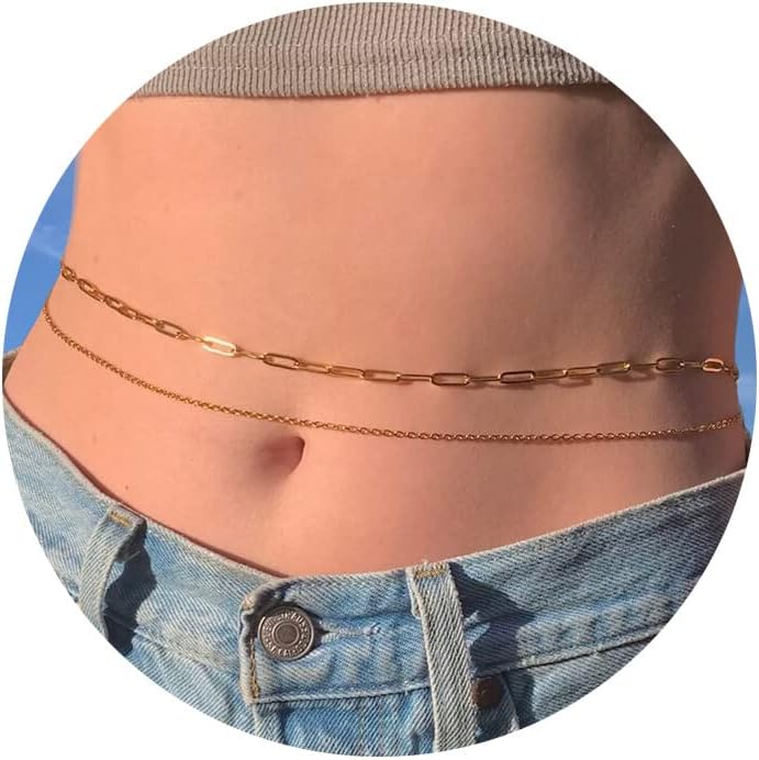 GZhLonKiMa 2PCS 18K Gold Plated 26-43Inch Waist Chain for Women Gold ...