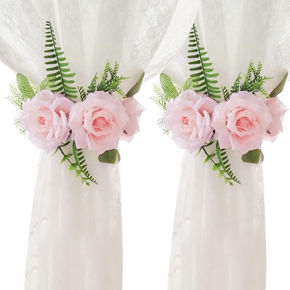 GZhLonKiMa 2pcs Flowers Curtain Tiebacks Strong Magnetic Champagne ...