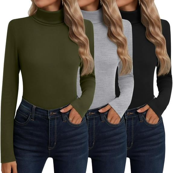 GZhLonKiMa 3 Pack Cotton Women's Turtleneck Long Sleeve Tops Thermal Underwear Base Layer Fall ...