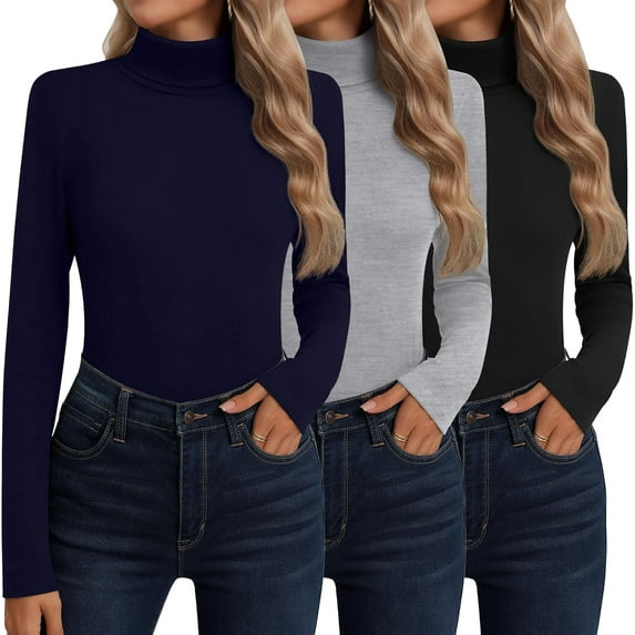 GZhLonKiMa 3 Pack Cotton Women's Turtleneck Long Sleeve Tops Thermal ...