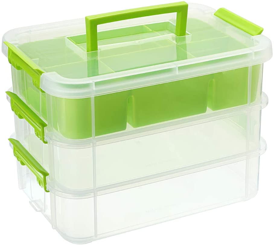 GZhLonKiMa 3-Tiers Stack Carry Storage Box With Divided Tray ...