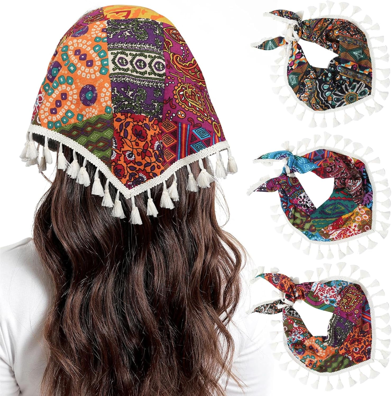 GZhLonKiMa 3PC Boho Lace Scarf Hair Bandanas - Chiffon Hair scarf for ...
