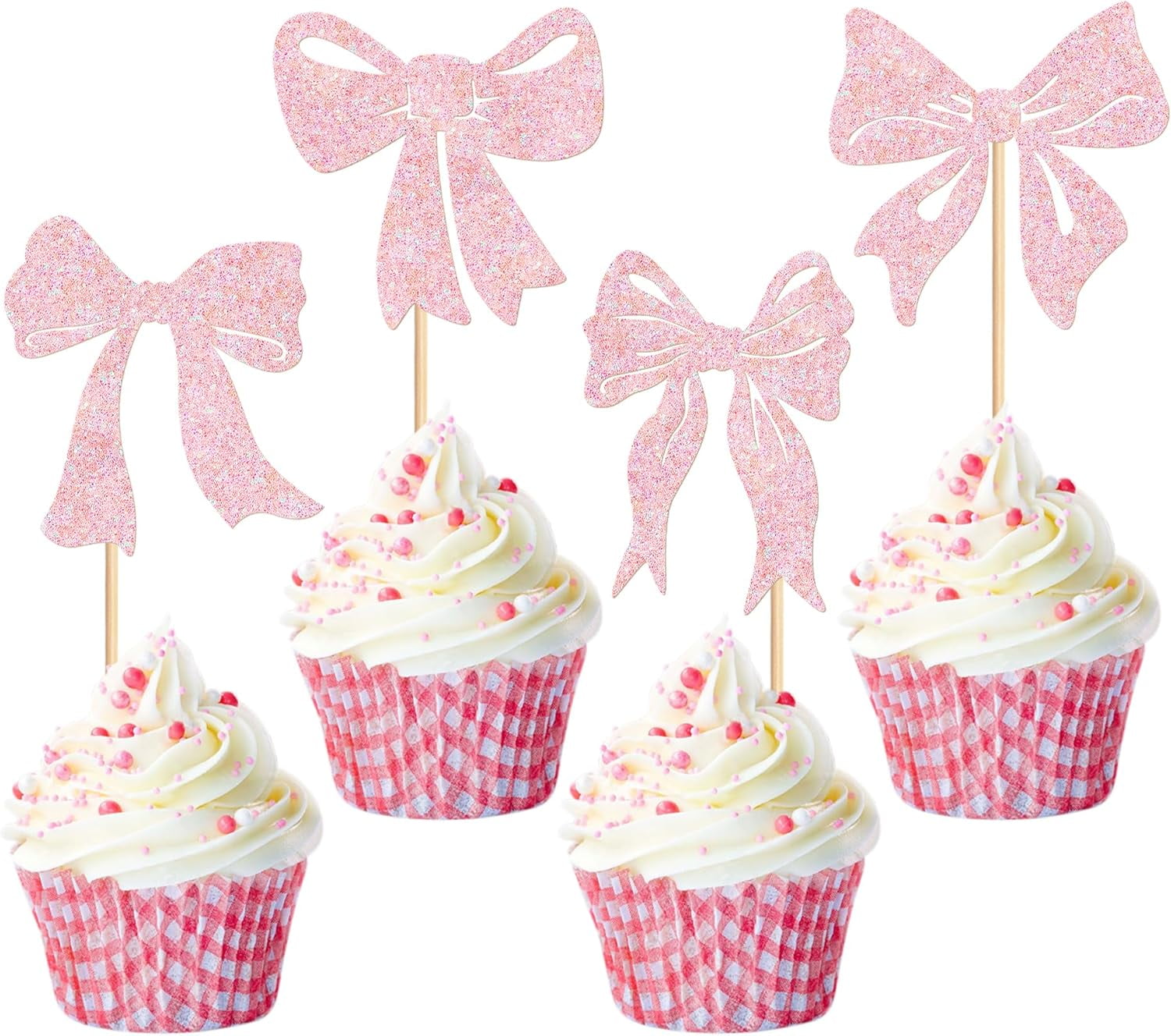 GZhLonKiMa 40pcs Edible Pink Bowknot Cupcake Toppers Wafer Paper ...