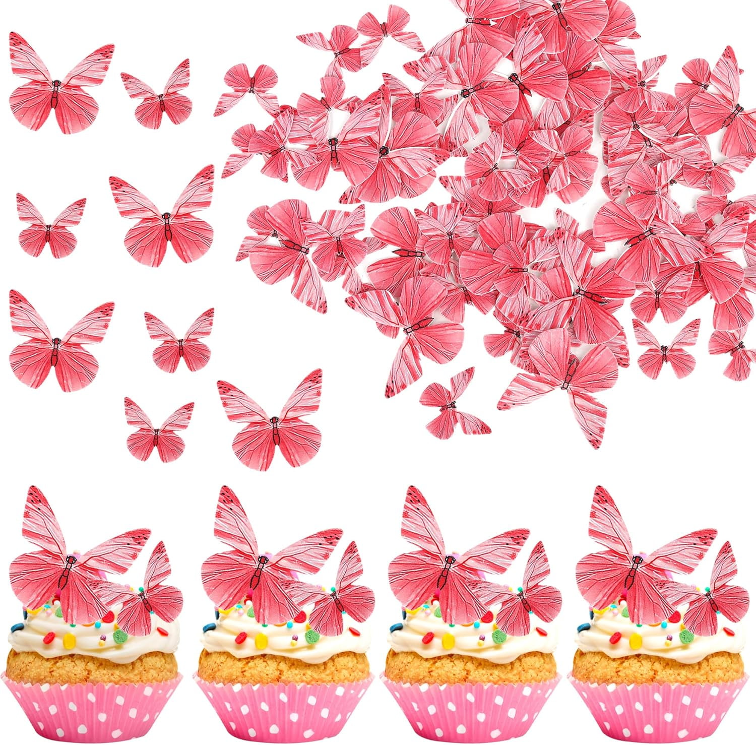 GZhLonKiMa 48 Pack Edible 3D Butterfly Cupcake Toppers Cute Realistic ...