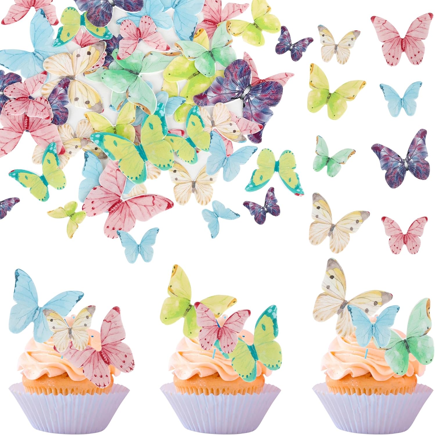 GZhLonKiMa 48 Pack Edible 3D Butterfly Cupcake Toppers Cute Realistic ...