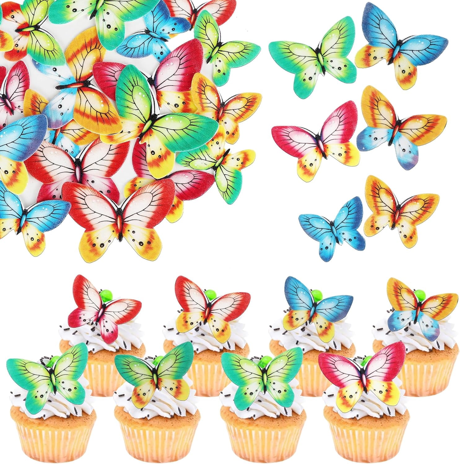 GZhLonKiMa 48 Pack Edible 3D Butterfly Cupcake Toppers Cute Realistic ...