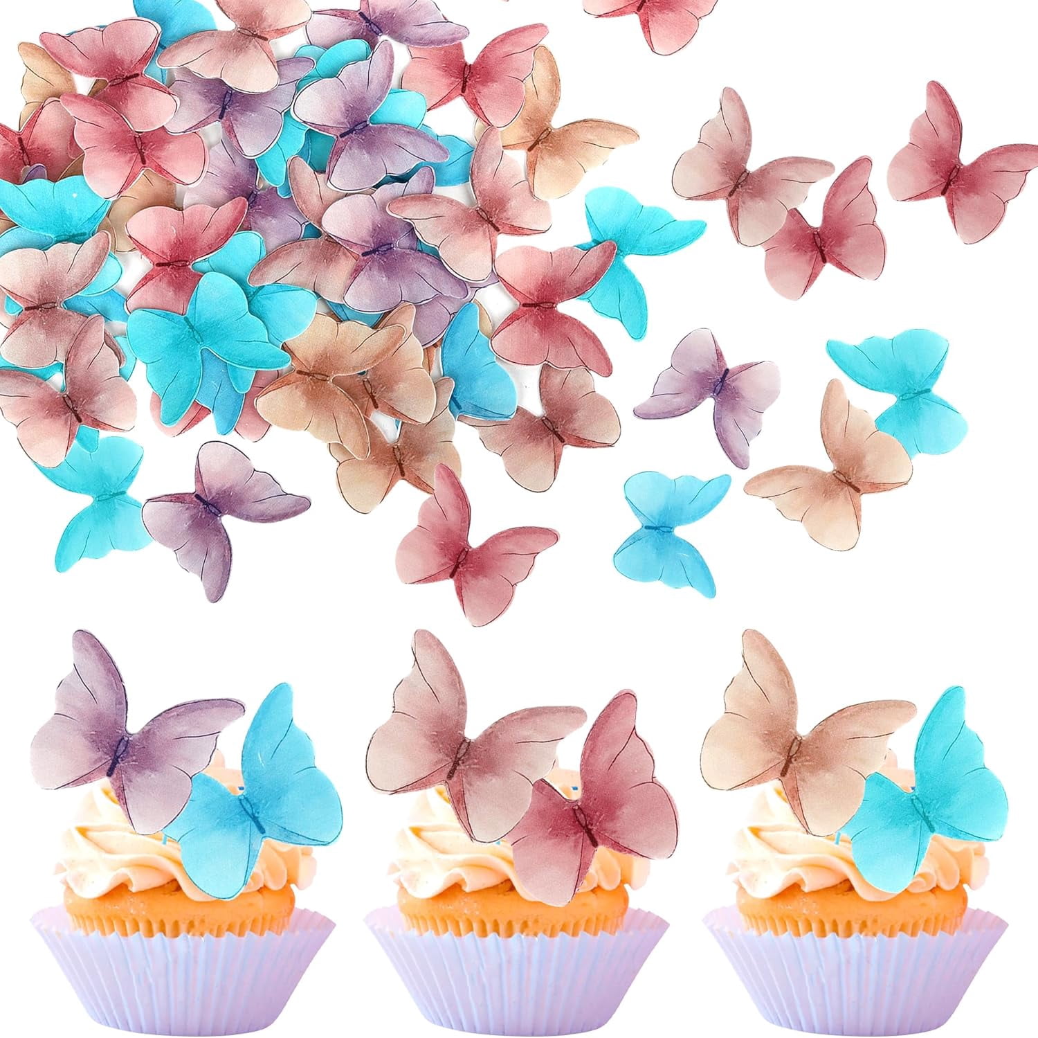 GZhLonKiMa 48 Pack Edible 3D Butterfly Cupcake Toppers Cute Realistic ...
