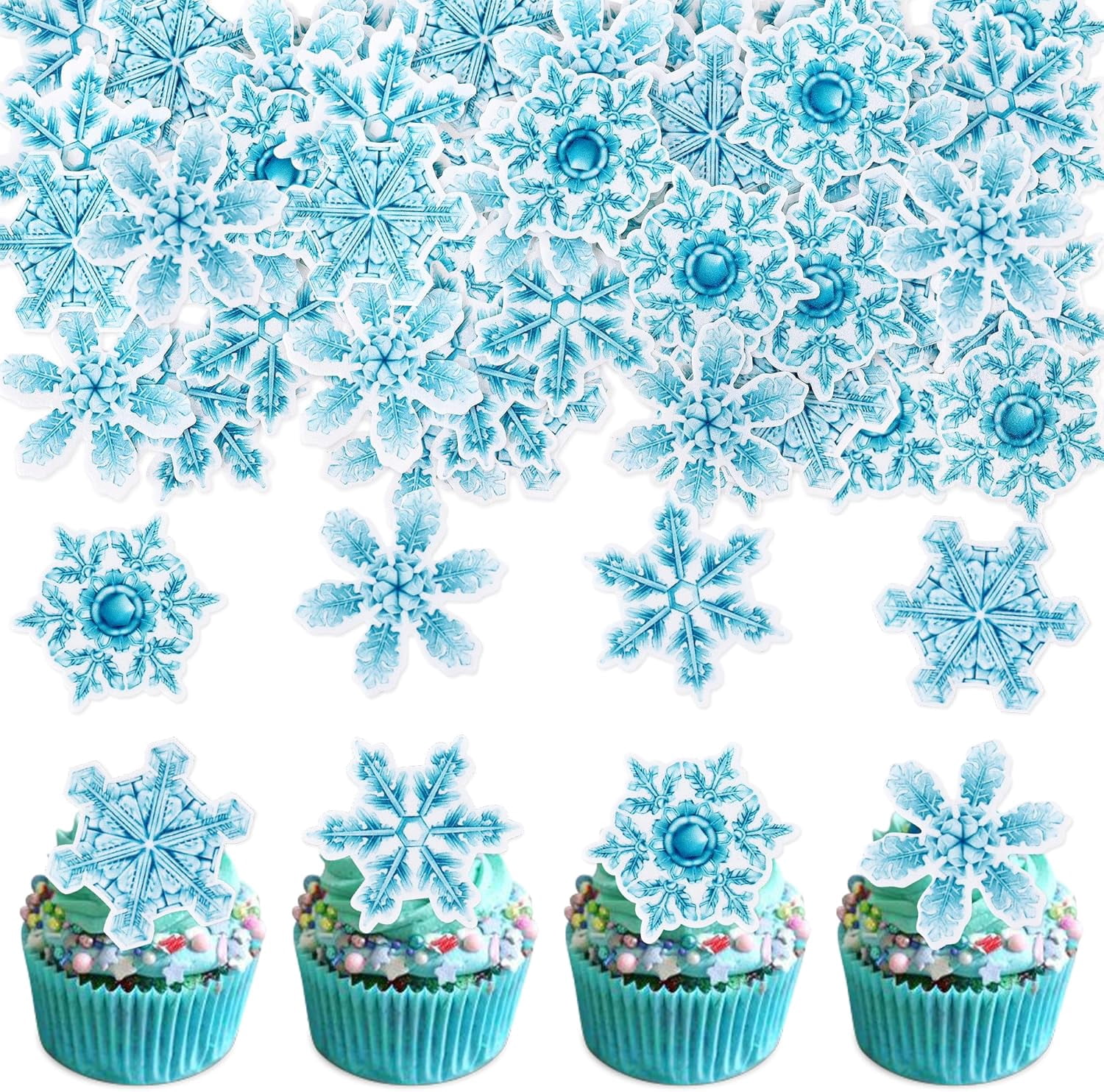 GZhLonKiMa 50PCS Edible Snowflake Cupcake Toppers Edible Wafar Paper Winter Theme Bridal ...