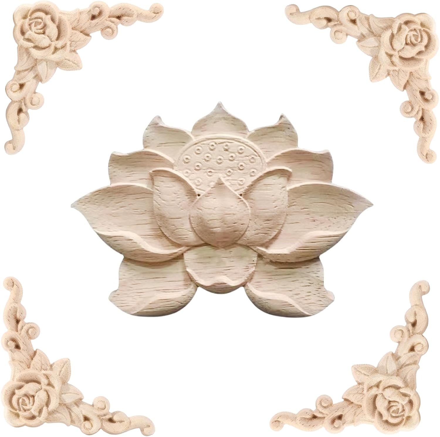 GZhLonKiMa 5PCS Hand Wood Carved Onlay Applique Wood Appliques Onlays ...