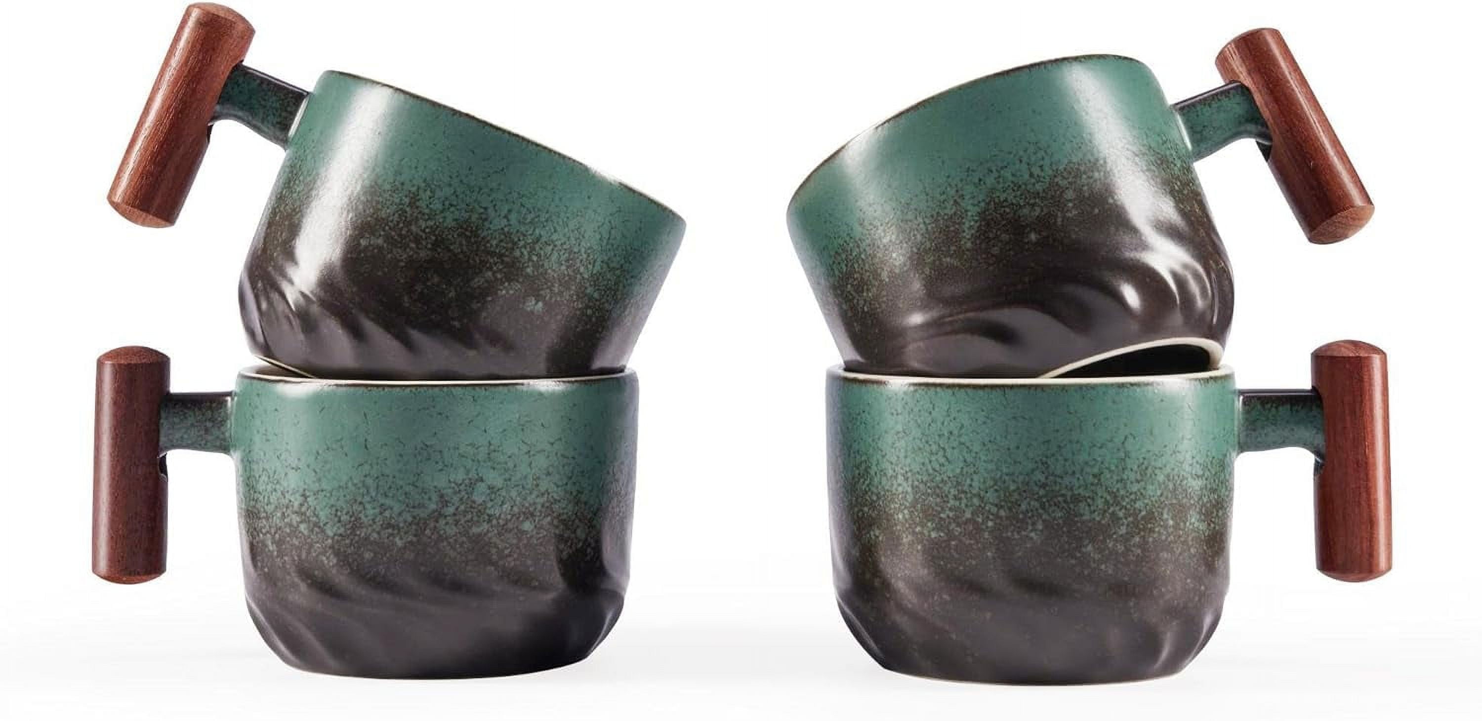 GZhLonKiMa 6oz Ceramic Espresso Cups with Wooden Handle, Small Coffee ...