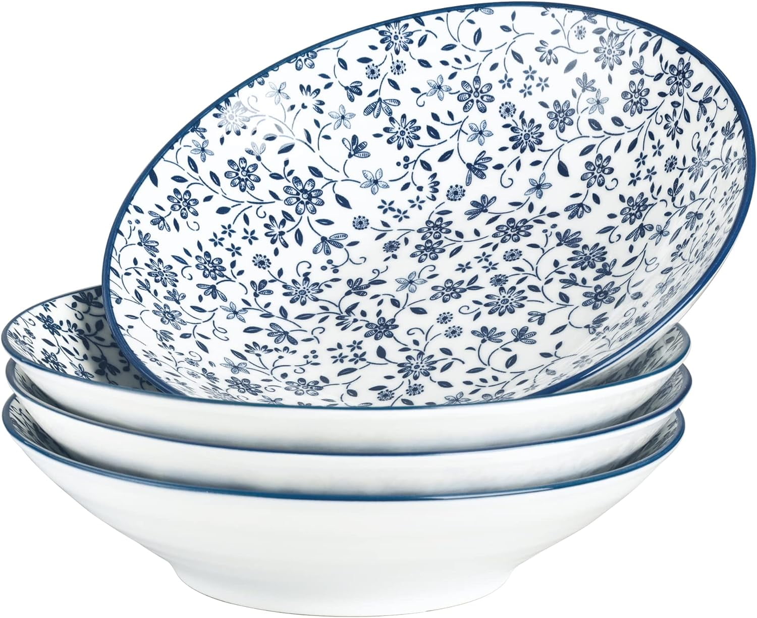 GZhLonKiMa 8" Floral Bone China Dessert Plates, Blue and White ...