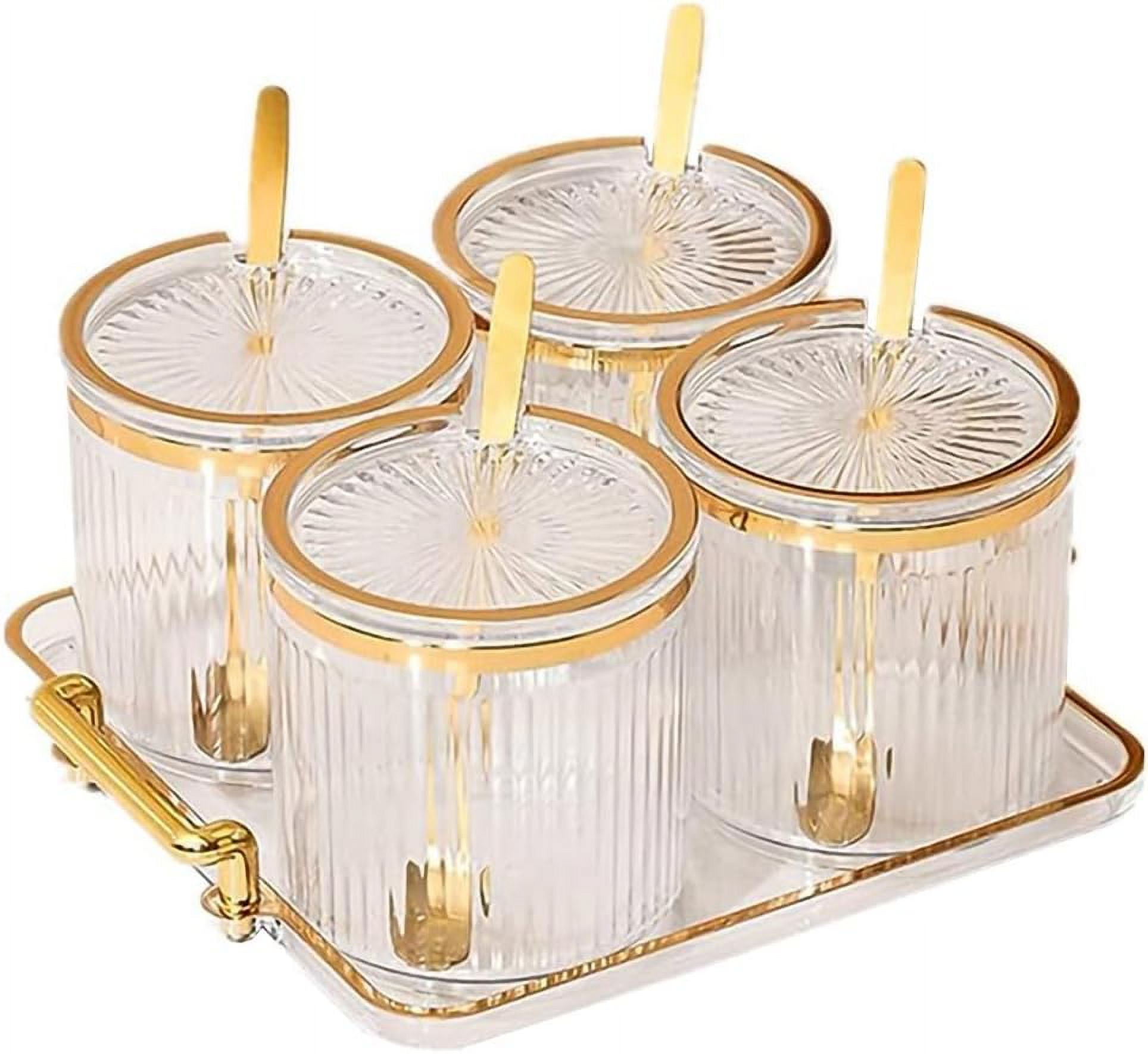 GZhLonKiMa Acrylic Condiment Canisters Pots with Lids Spoons and Tray ...