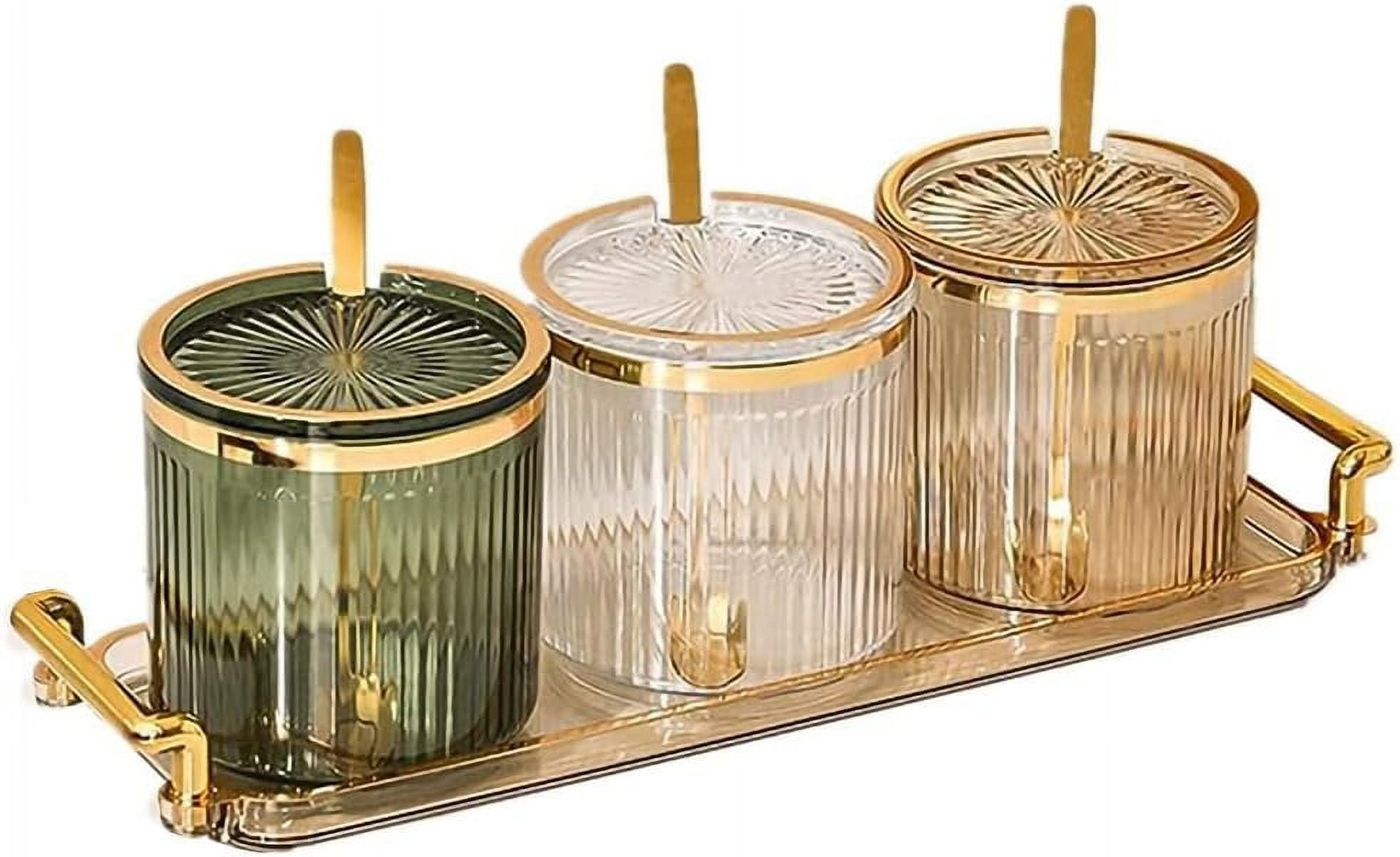 GZhLonKiMa Acrylic Condiment Canisters Pots with Lids Spoons and Tray ...