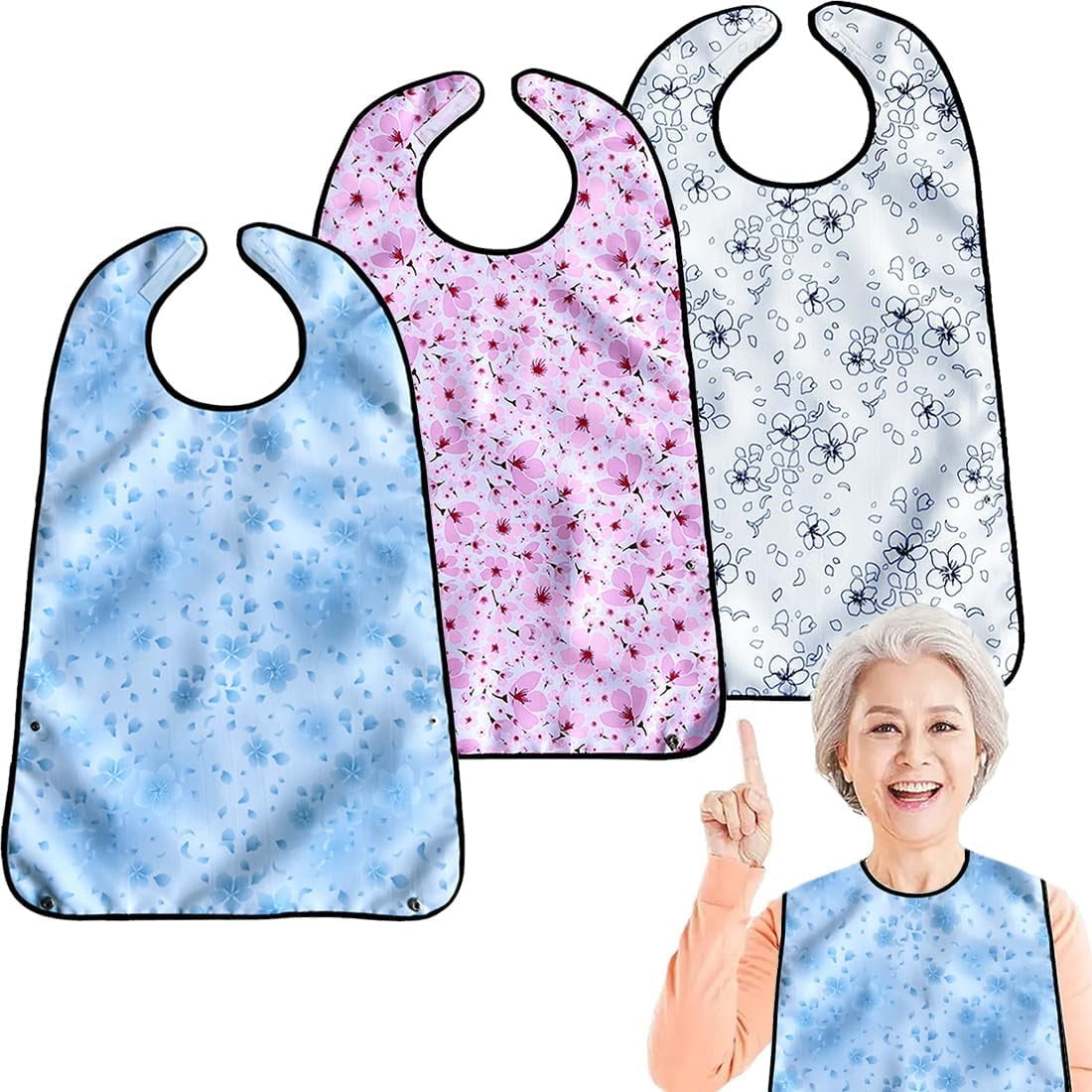 GZhLonKiMa Adult Bibs for Women Washable Bib Reusable Waterproof ...