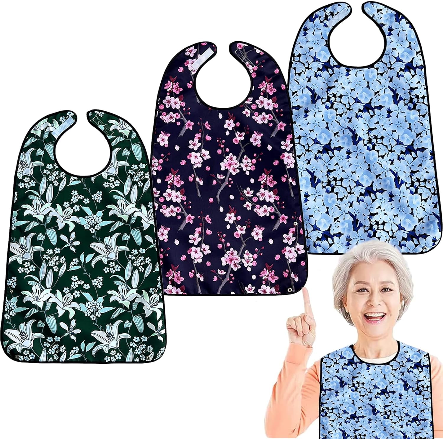 GZhLonKiMa Adult Bibs for Women Washable Bib Reusable Waterproof ...