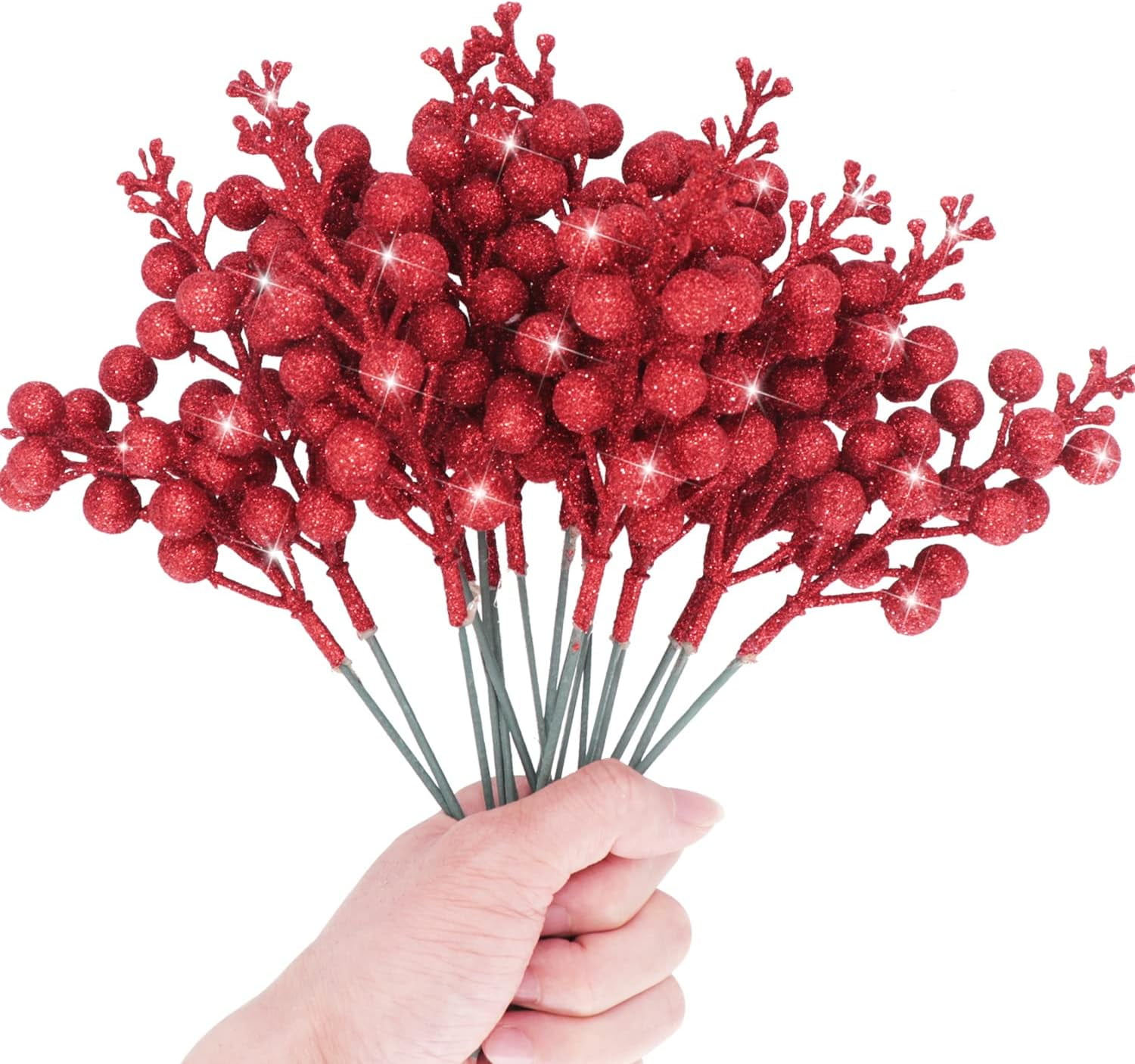 GZhLonKiMa Artificial Blue Berry Stems, 24 Pack 8.7" Glitter Berries ...
