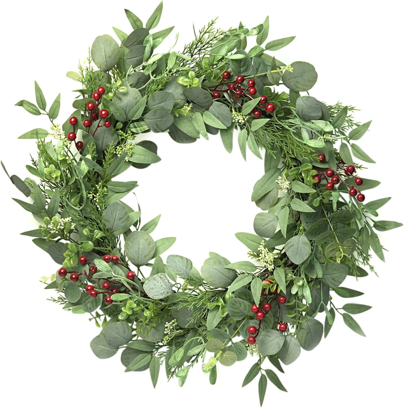 GZhLonKiMa Artificial Eucalyptus Wreath with Glitter 24 Inch for Front ...