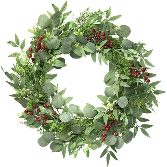 GZhLonKiMa Artificial Eucalyptus Wreath with Glitter 24 Inch for Front ...