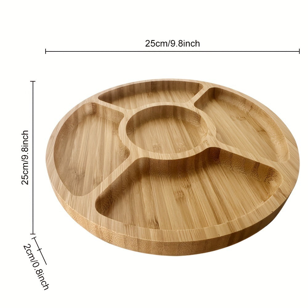 GZhLonKiMa Bamboo Fruit Disk Snack Grid Plate Five Grid Fruit ...