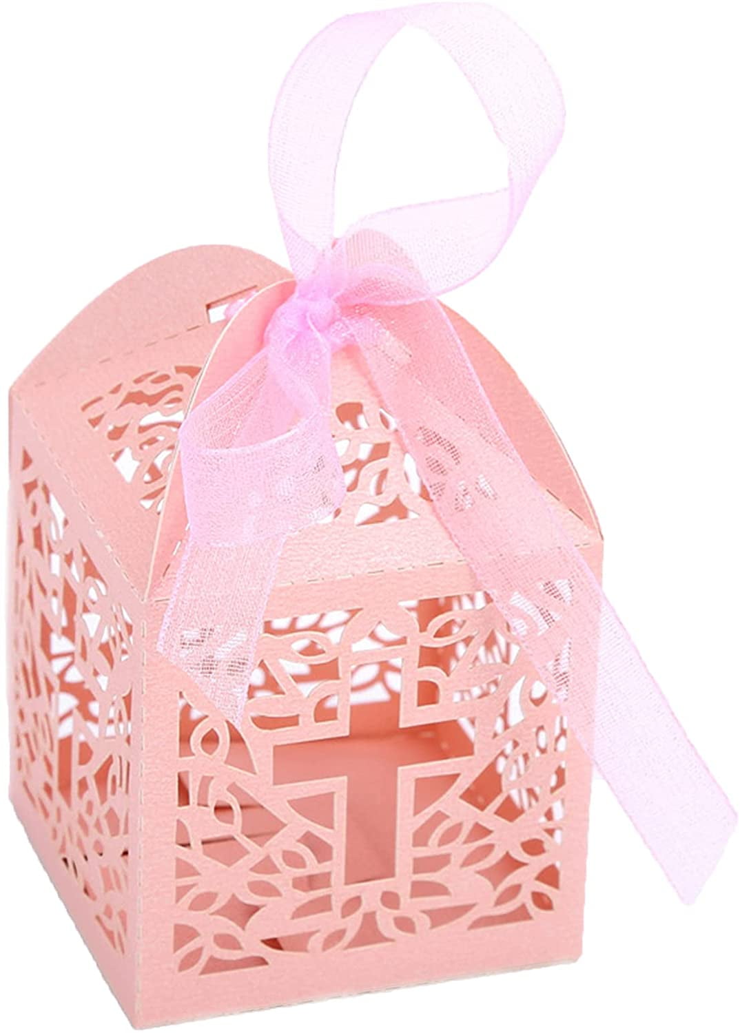 GZhLonKiMa Baptism Favor Boxes, Laser Cut Cross Favor Boxes with 50 ...