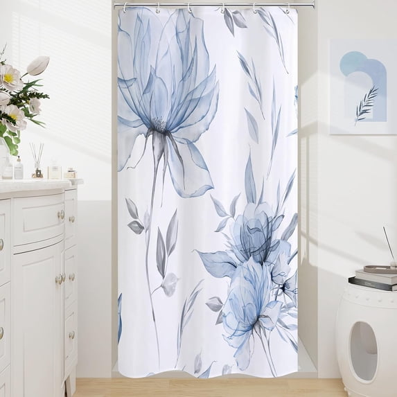 GZhLonKiMa Blue and Grey Boho Watercolor Floral Shower Curtain, Ink ...