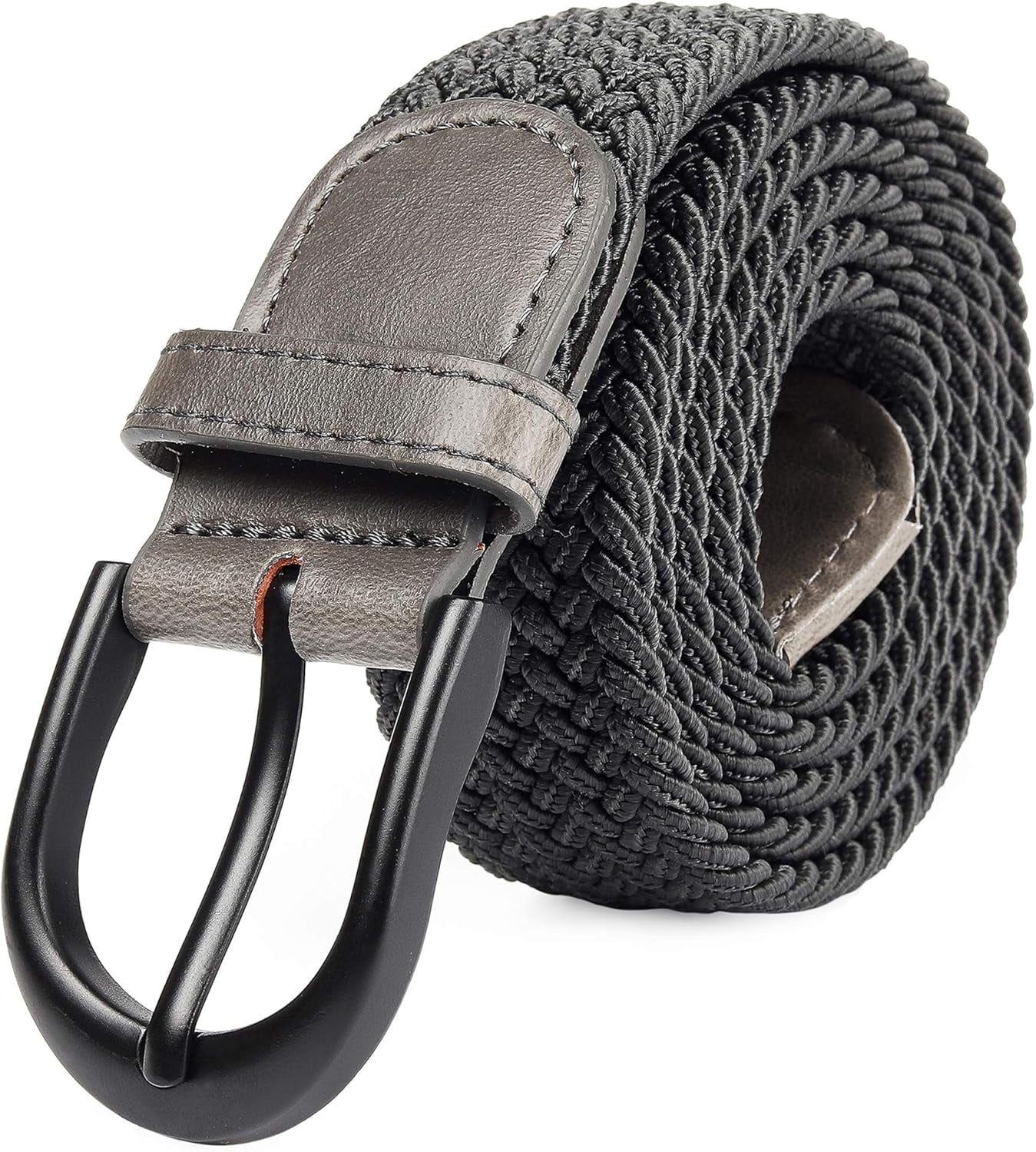 GZhLonKiMa Braided Stretch Elastic Belts | Pin Oval Solid Black Belt ...