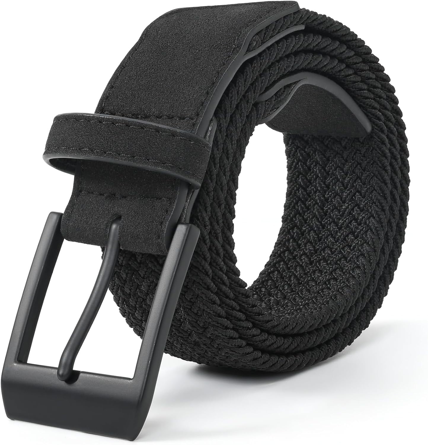 GZhLonKiMa Braided Stretch Elastic Belts | Pin Oval Solid Black Belt ...