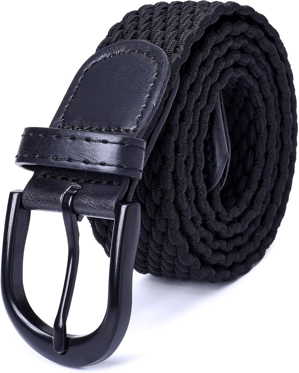 GZhLonKiMa Braided Stretch Elastic Belts | Pin Oval Solid Black Belt ...