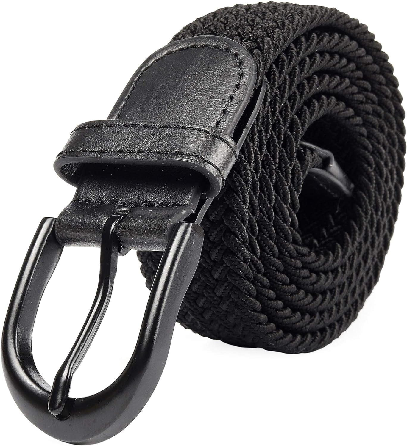 GZhLonKiMa Braided Stretch Elastic Belts | Pin Oval Solid Black Belt ...