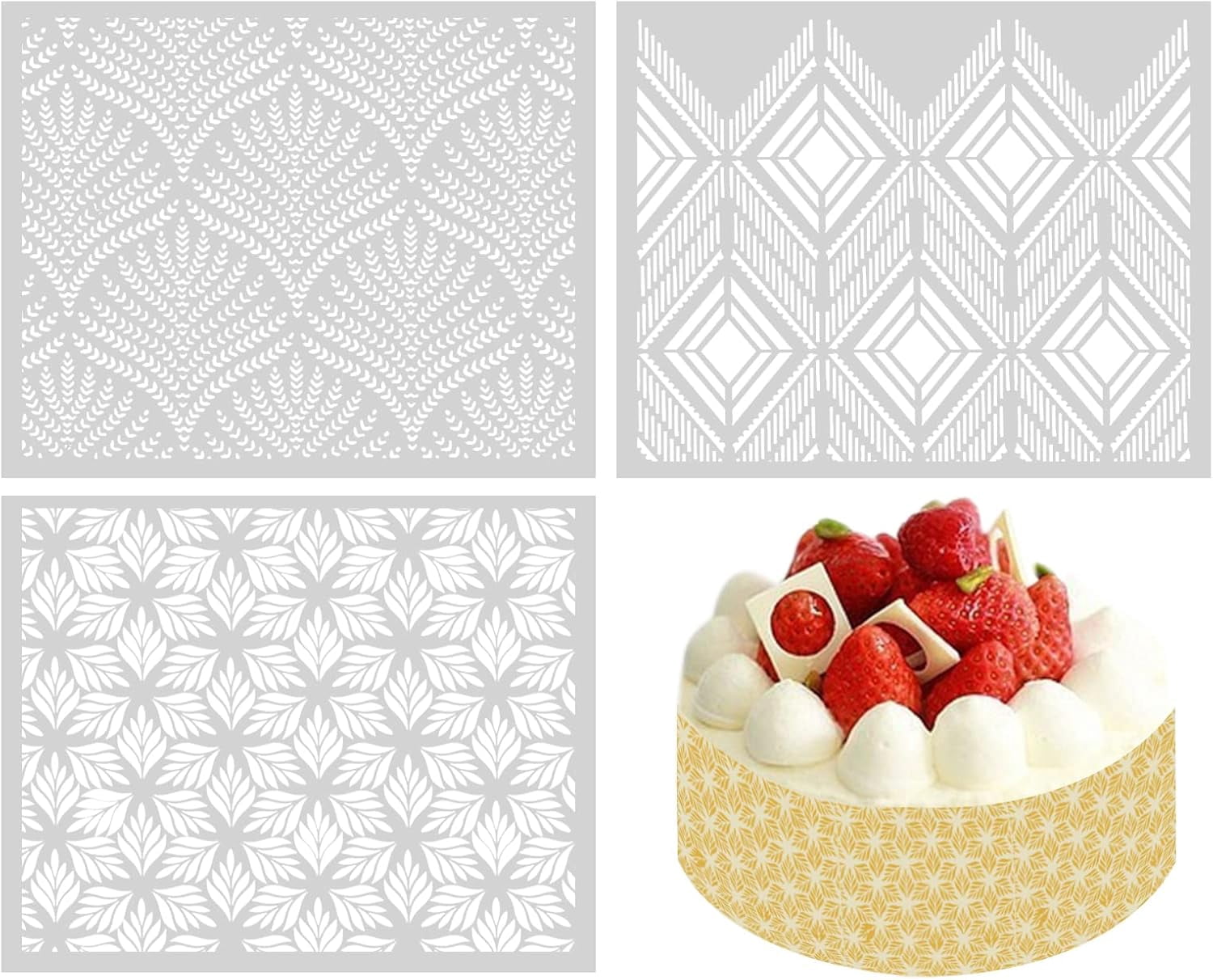 GZhLonKiMa Cake Decoration Stencils, 3 Pcs Cake Embossing Stencil Wheat ...