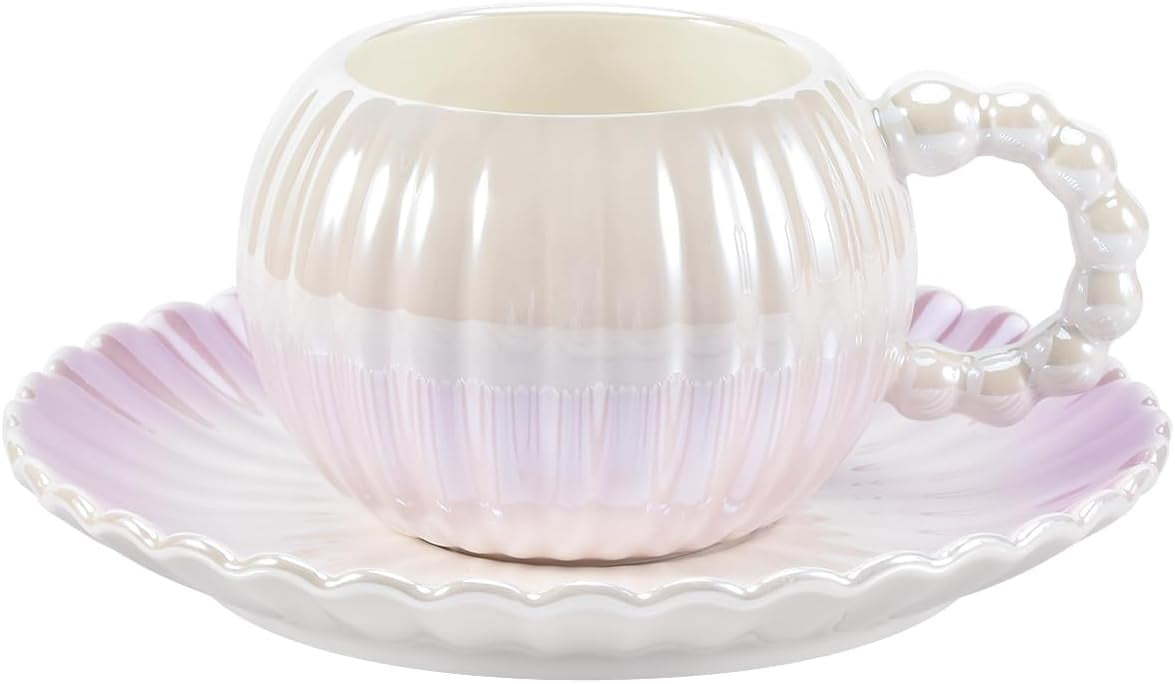 GZhLonKiMa Ceramic Coffee Mug with Saucer, Creative Pearl Shell Cup ...