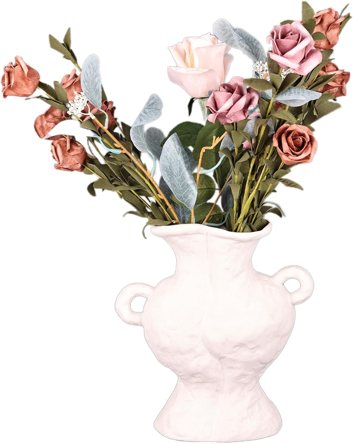 GZhLonKiMa Ceramic White Rustic Vase with Handles Matte Glazed, White ...