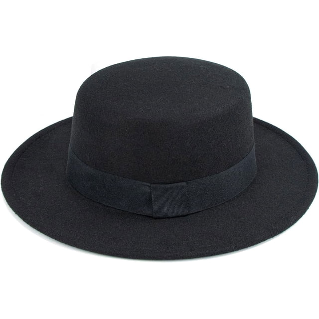 GZhLonKiMa Classic Fedora Flat Top Hat Pork Pie Hat Felt Boater Church ...