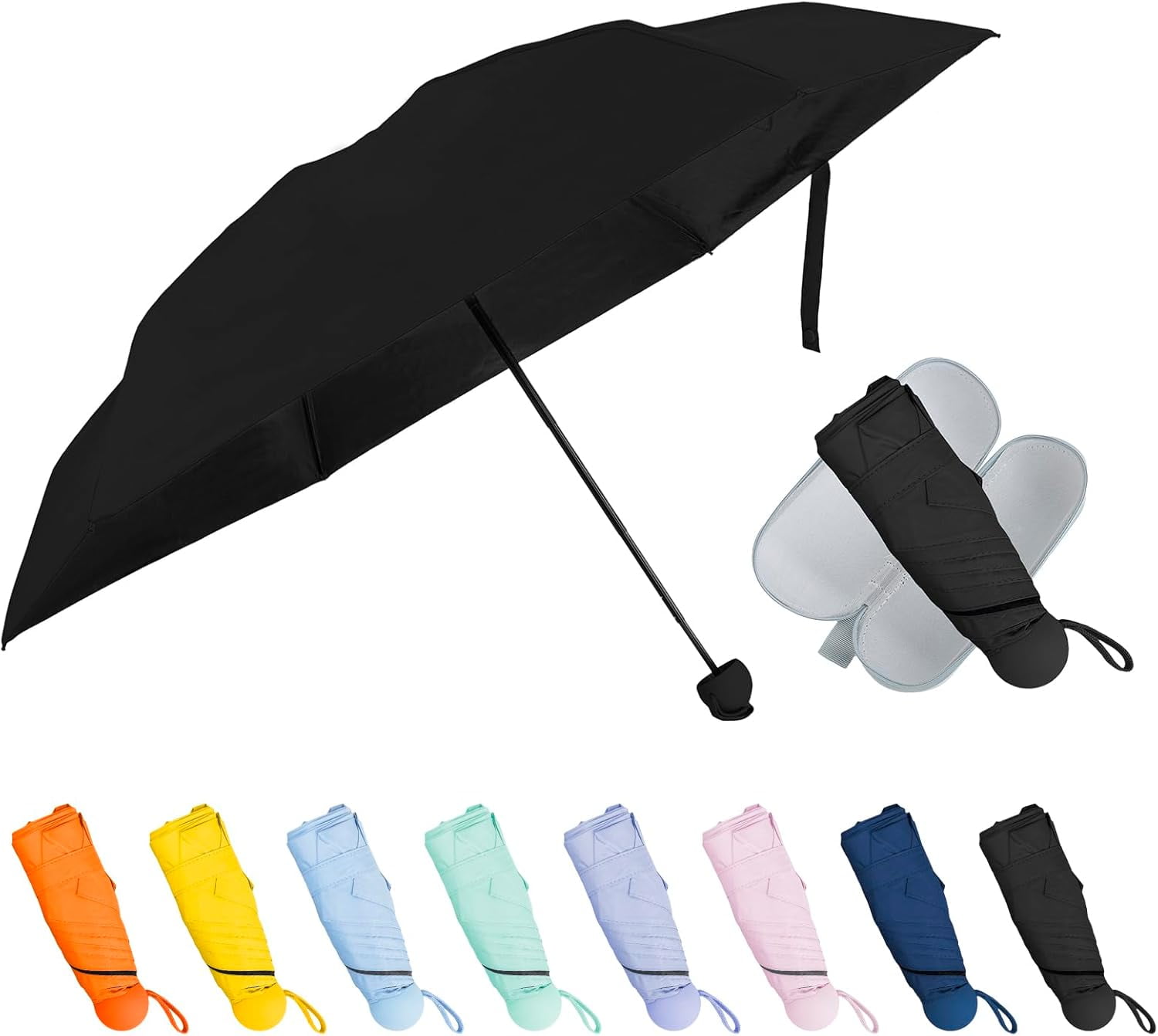 GZhLonKiMa Compact Mini Umbrella for Purse, Small Sun & Rain Umbrellas ...