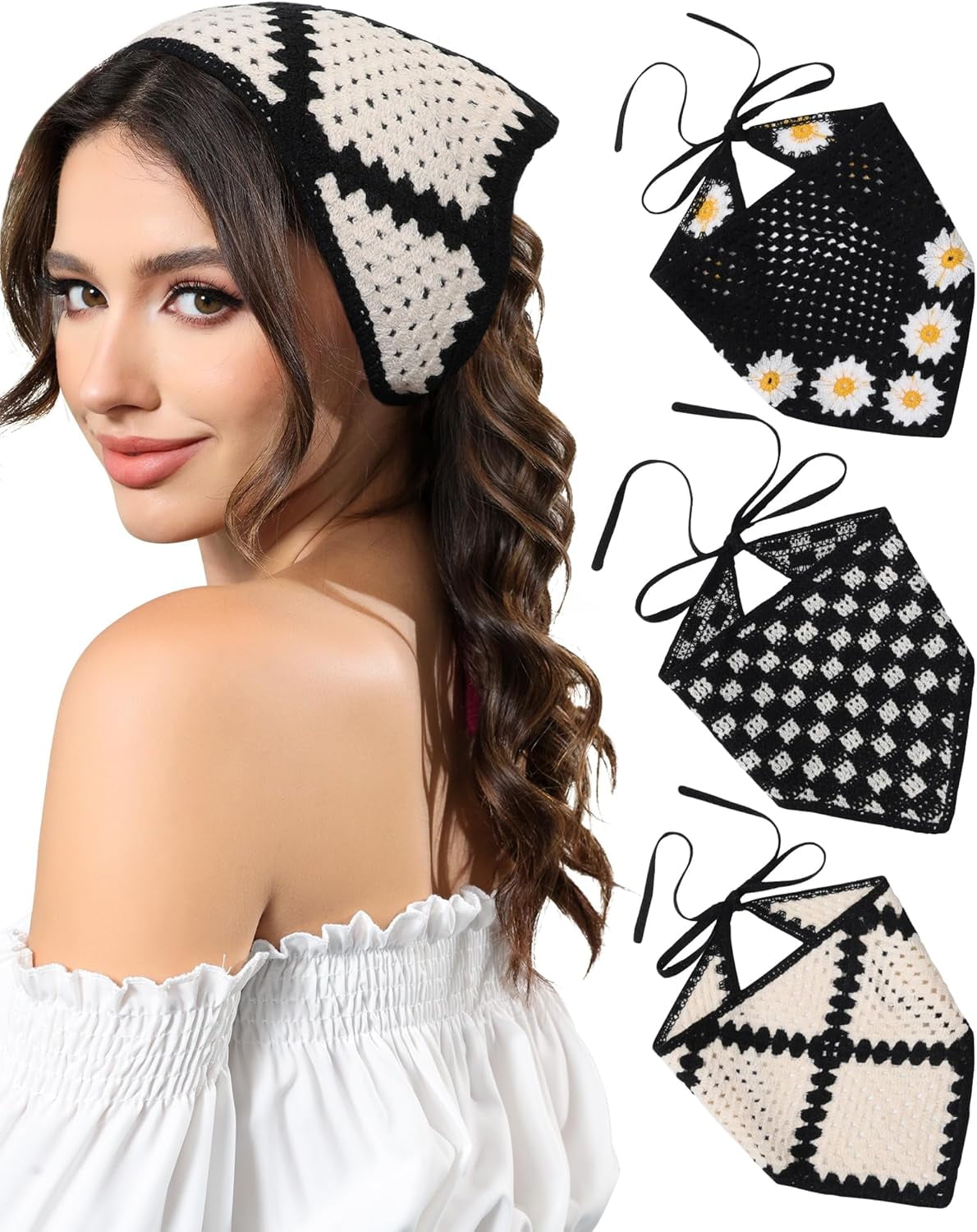 GZhLonKiMa Crochet Head Scarf Hair Bandanas Women Knit Bandana Headband ...