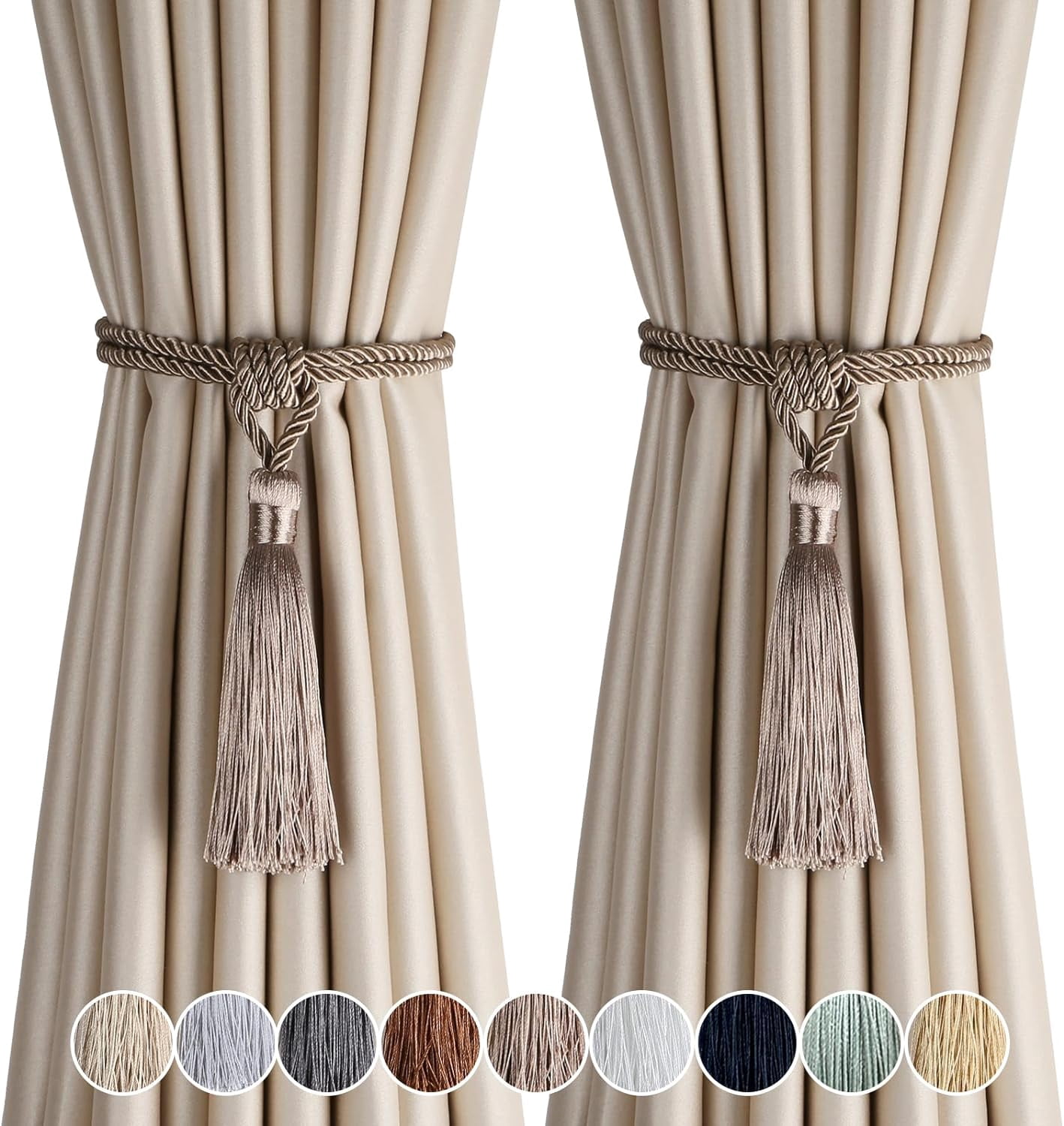 GZhLonKiMa Curtain Tiebacks Tassel Tie-Backs, Rope Curtain tie Backs ...