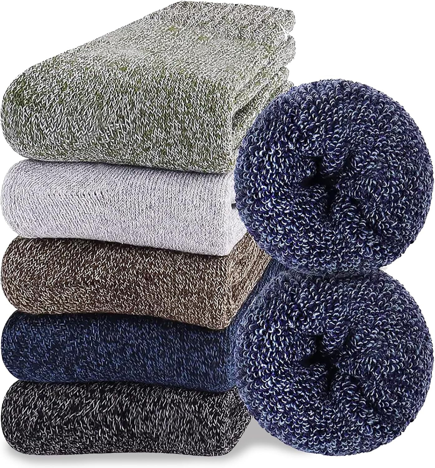 GZhLonKiMa Cushioned Wool Socks Mens, 5 Pairs Hiking Thermal Warm Socks ...