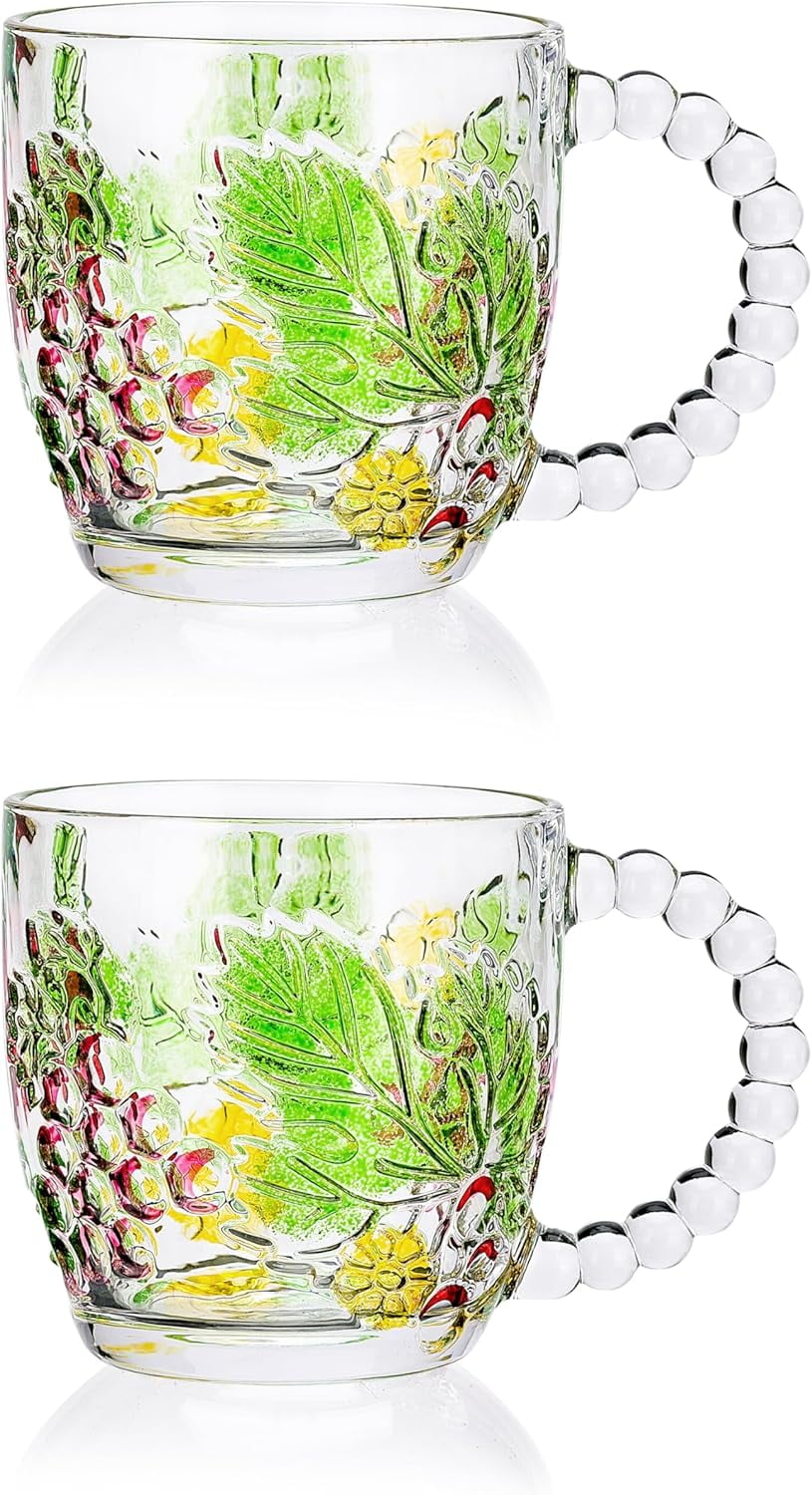 GZhLonKiMa Drinking Glassware, Clear Embossed Glass with Large Handle ...