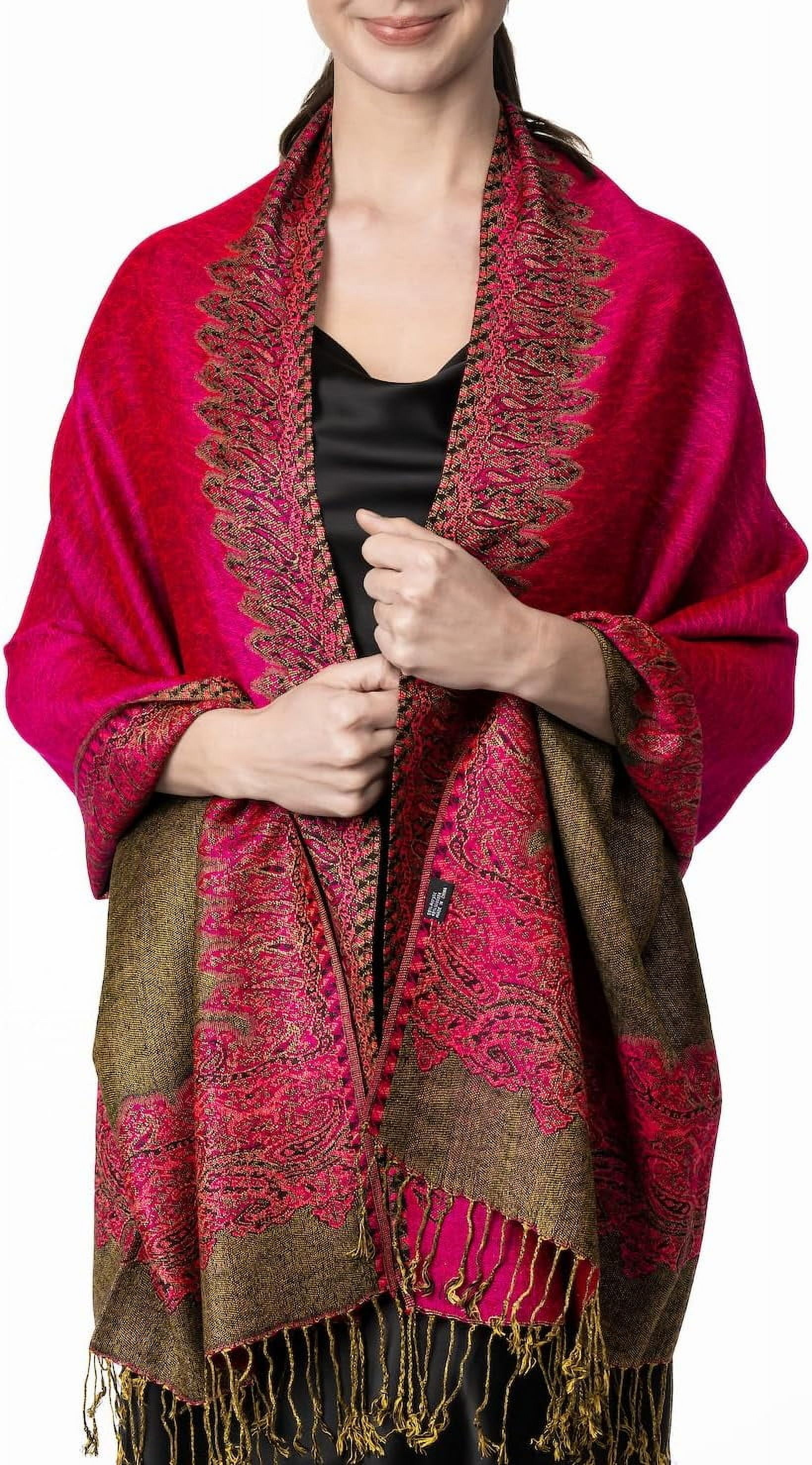 GZhLonKiMa Elegant Reversible Paisley Border Pashmina Shawl Wrap Scarf ...