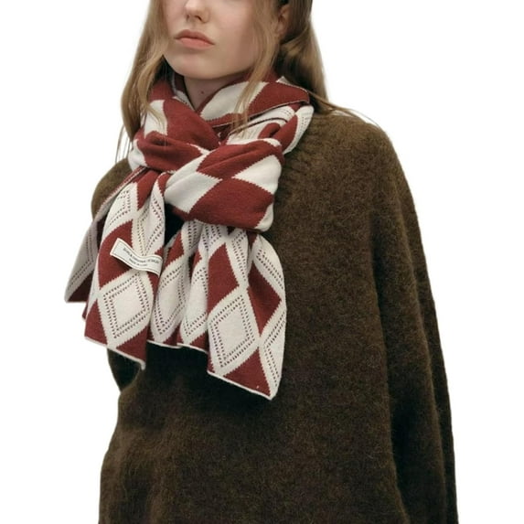 GZhLonKiMa Fashion Argyle Pattern Scarves for Women Fall Winter Plaid Knit Scarf Soft Cold ...