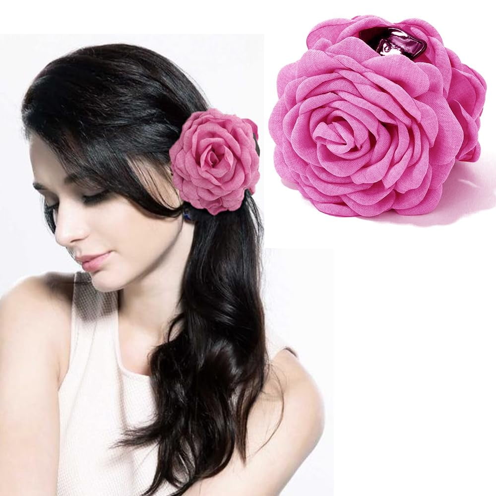 GZhLonKiMa Flower Rose Hair Clips 3.7" Flower Claws Clips for Women ...