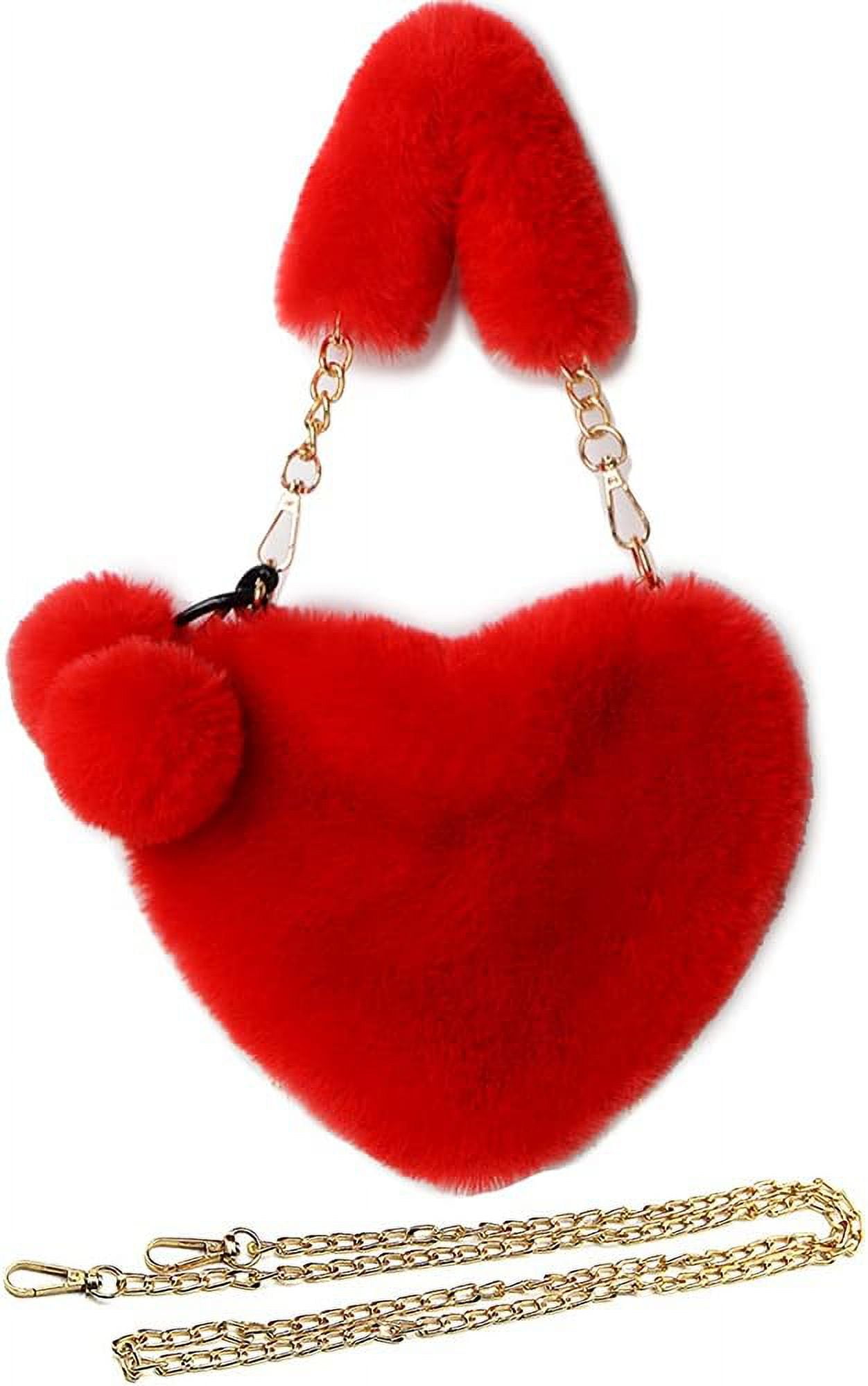 GZhLonKiMa Furry Purse for Girls Heart Shaped Fluffy Faux Fur Handbag ...