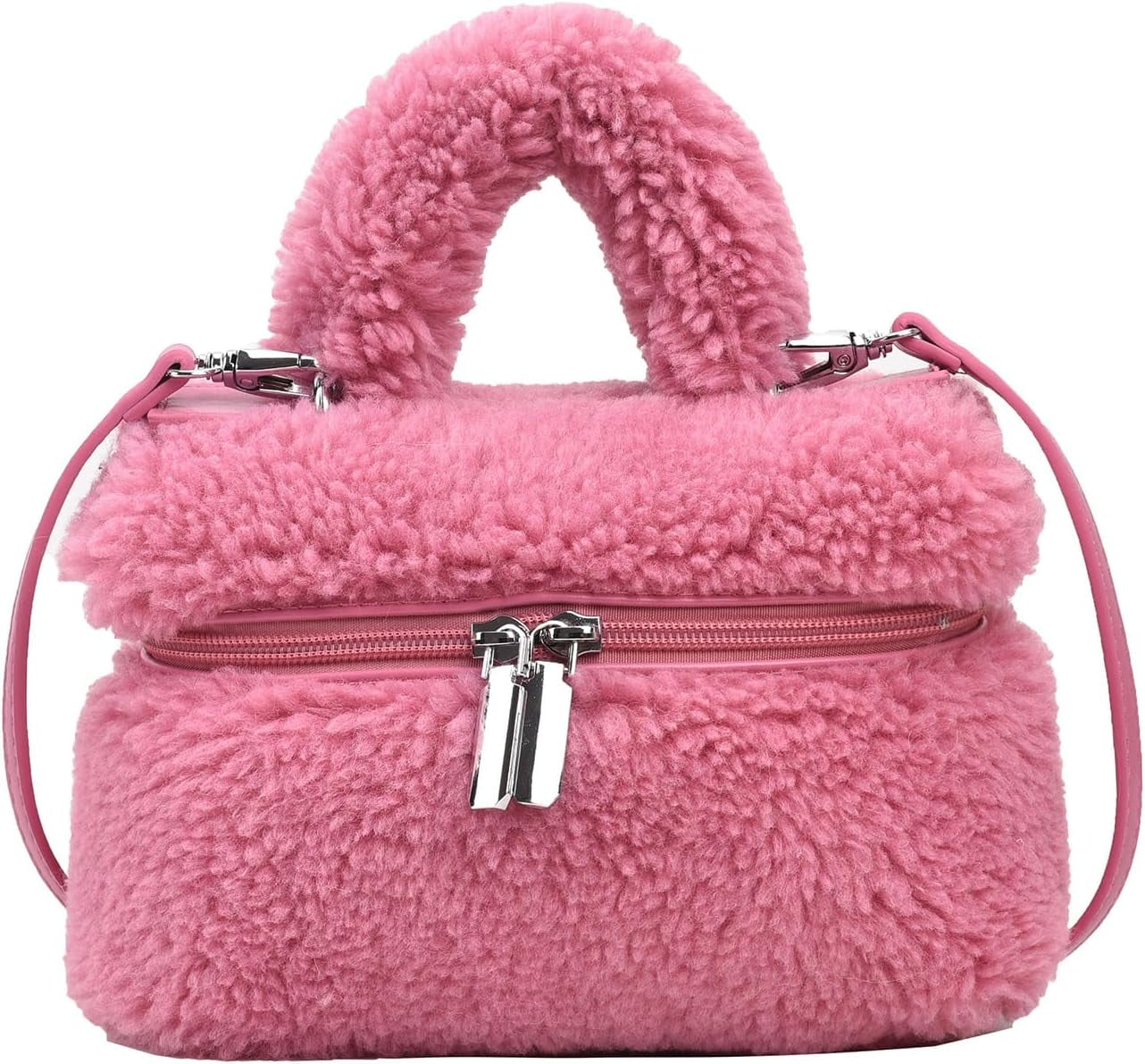 GZhLonKiMa Furry Purse for Women Faux Fur Bag Cute Lambswool Fuzzy ...
