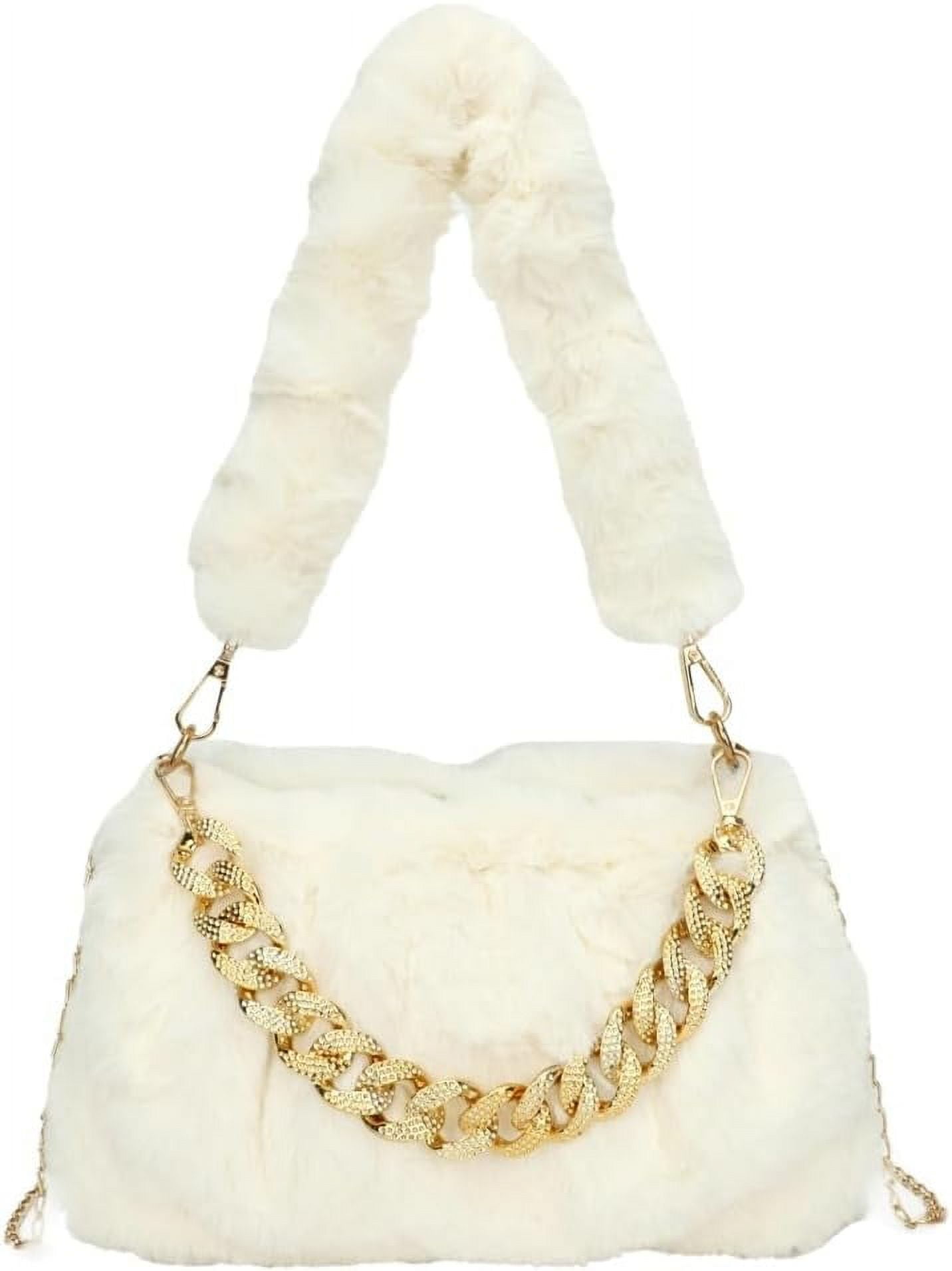 GZhLonKiMa Furry Shoulder Crossbody Bag for Women Fuzzy Faux Fur Hobo ...