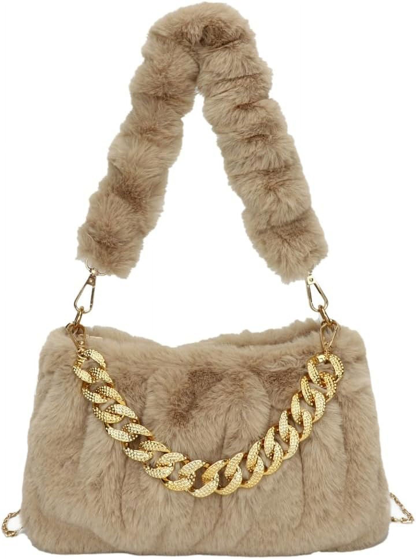GZhLonKiMa Furry Shoulder Crossbody Bag for Women Fuzzy Faux Fur Hobo ...