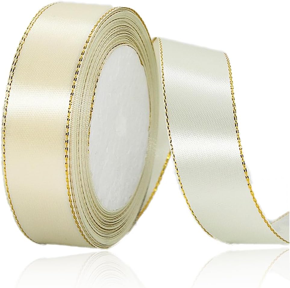 GZhLonKiMa Gold Satin Ribbons 1 Inch x 25 Yards, Fabric Ribbon with ...