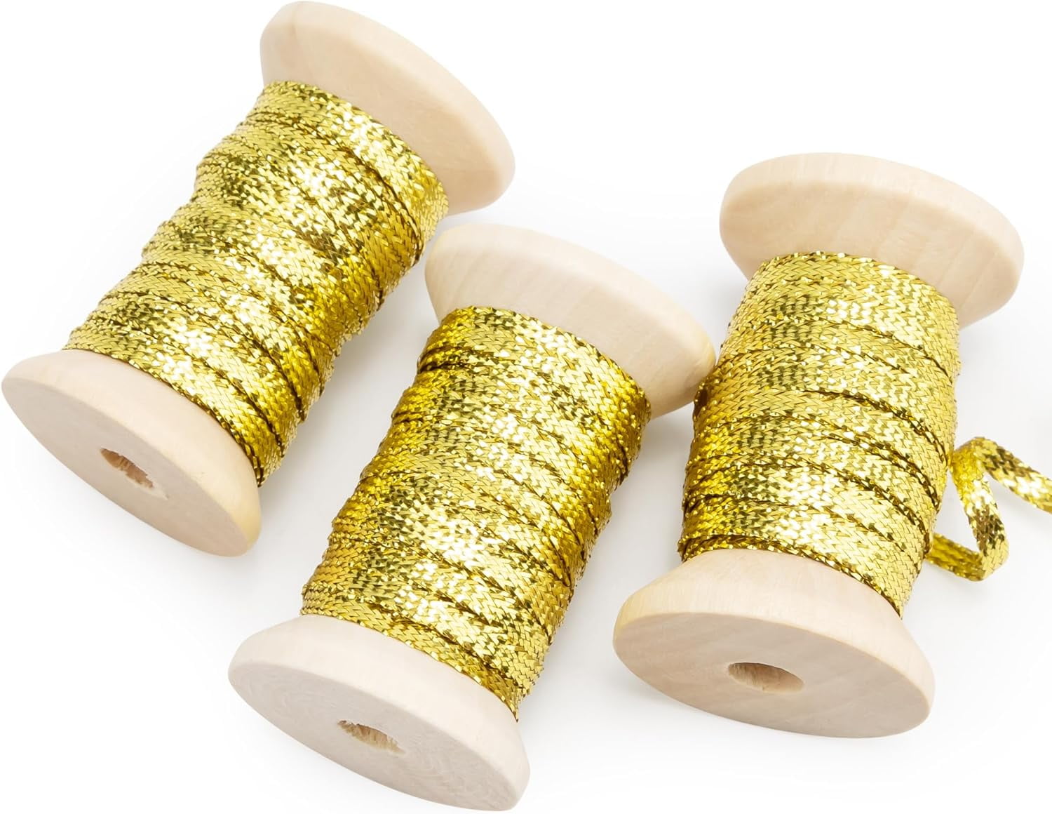 GZhLonKiMa Gold Thin Ribbon, 1/8" Metallic Braided Double Faced Curling ...