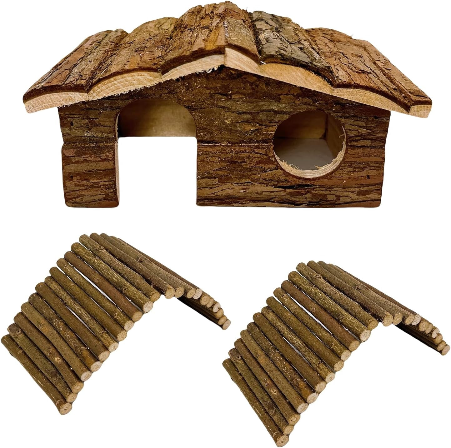 GZhLonKiMa Hamster Hideout Small Wooden House Natural Wood Rat Hut ...
