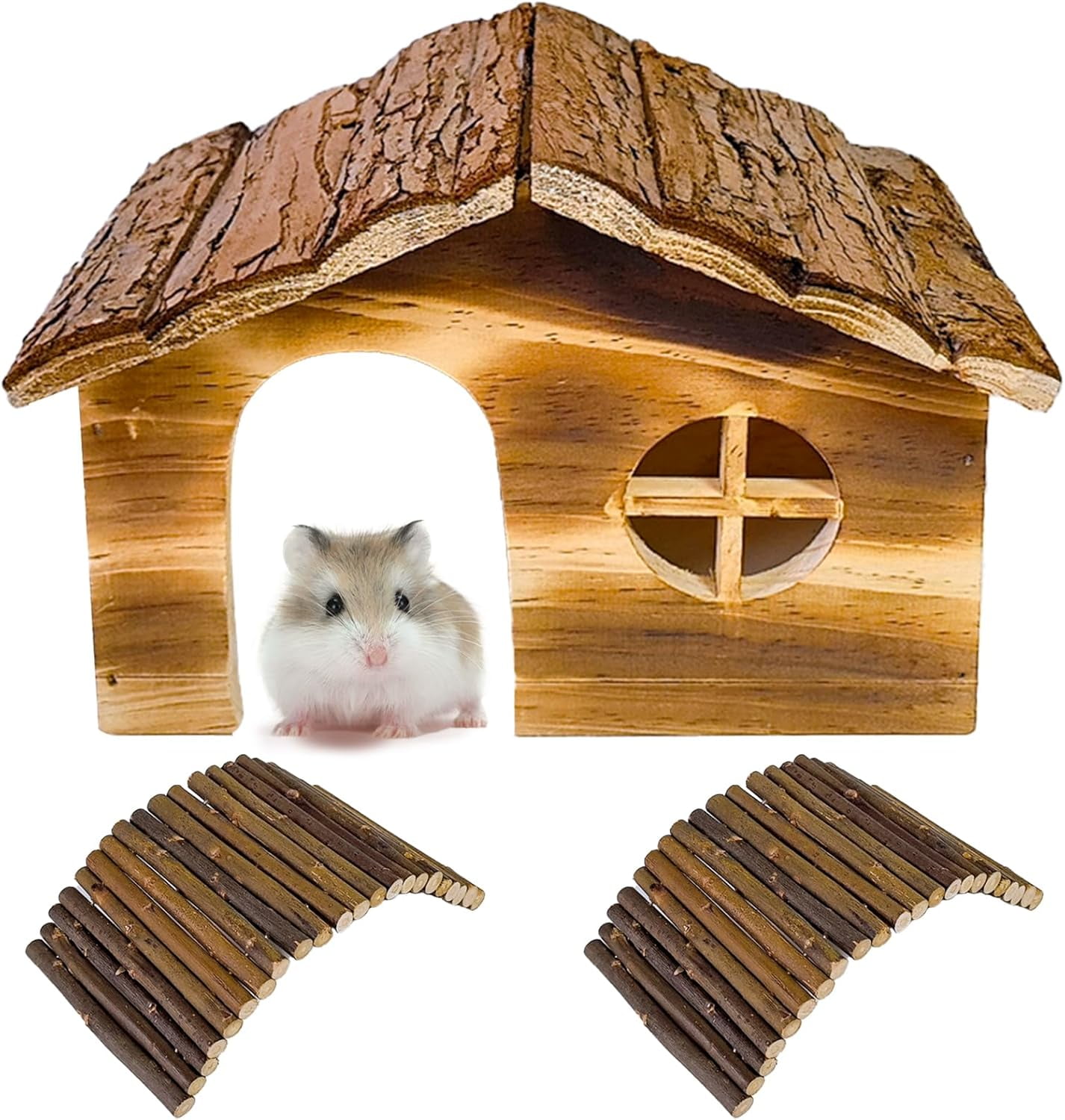 GZhLonKiMa Hamster Hideout Small Wooden House Natural Wood Rat Hut ...